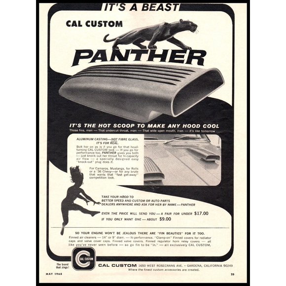 Cal Custom | Art | 968 Cal Custom Black Panther Hood Scoop Vintage ...